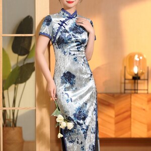 New Spring China Silk Velvet Cheongsam, Classic Plaid Pattern Qipao ...