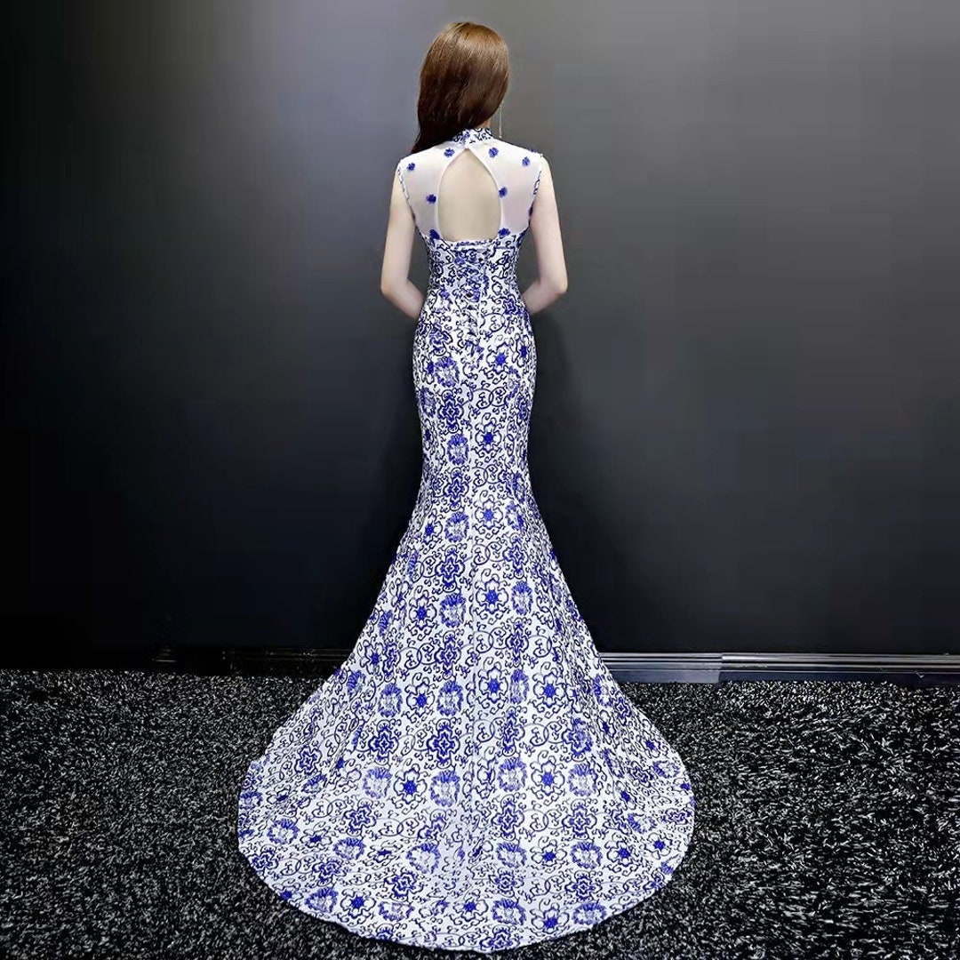 Custom Size Able Chinese Bridal Qipao Gown, China Bride Blue White ...