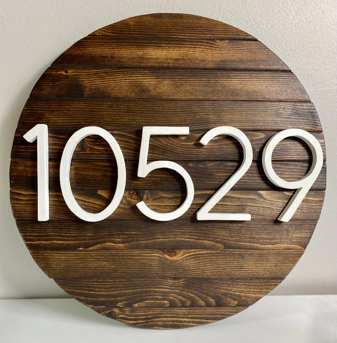 Custom Wood Round Address Sign: Farmhouse Decor, House Number Plaque - Etsy
