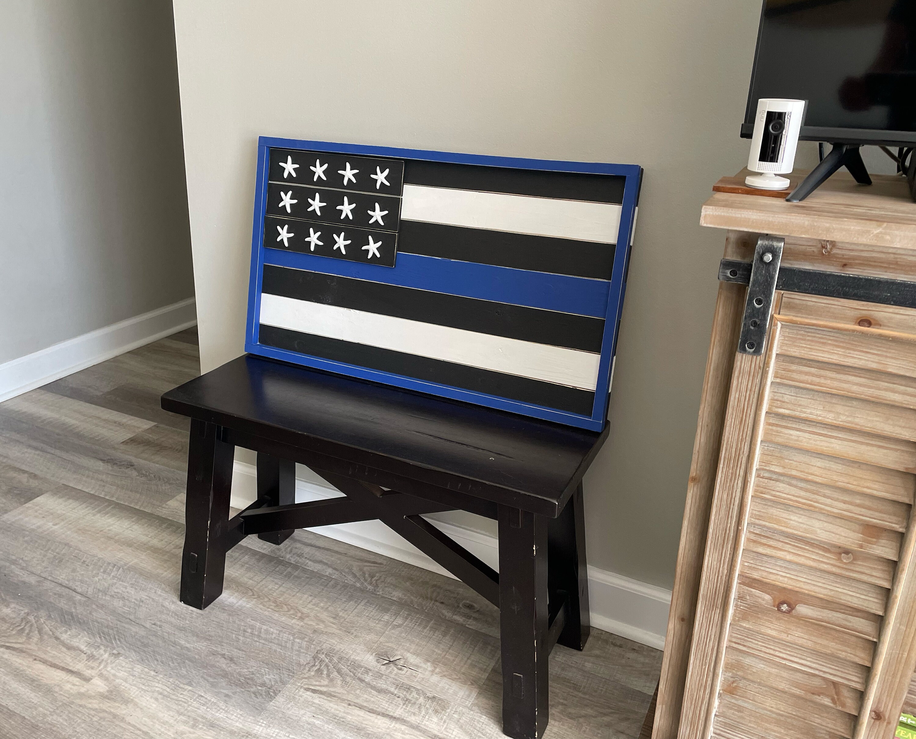 Thin Blue Line Coastal American Flag Framed Wallhanging ~ ~ Police ...