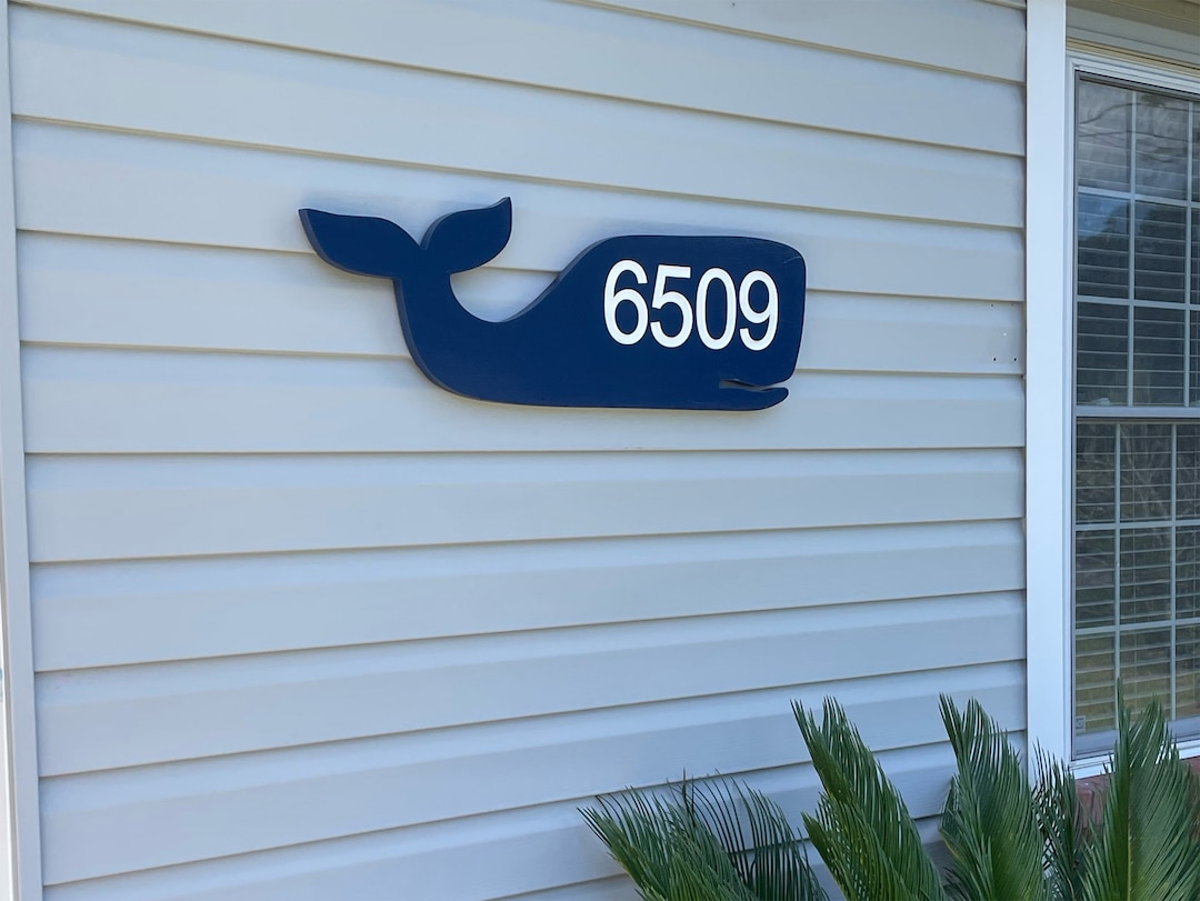 Wooden Engraved Whale Address Sign ~ Handcrafted House Number Plaque ...