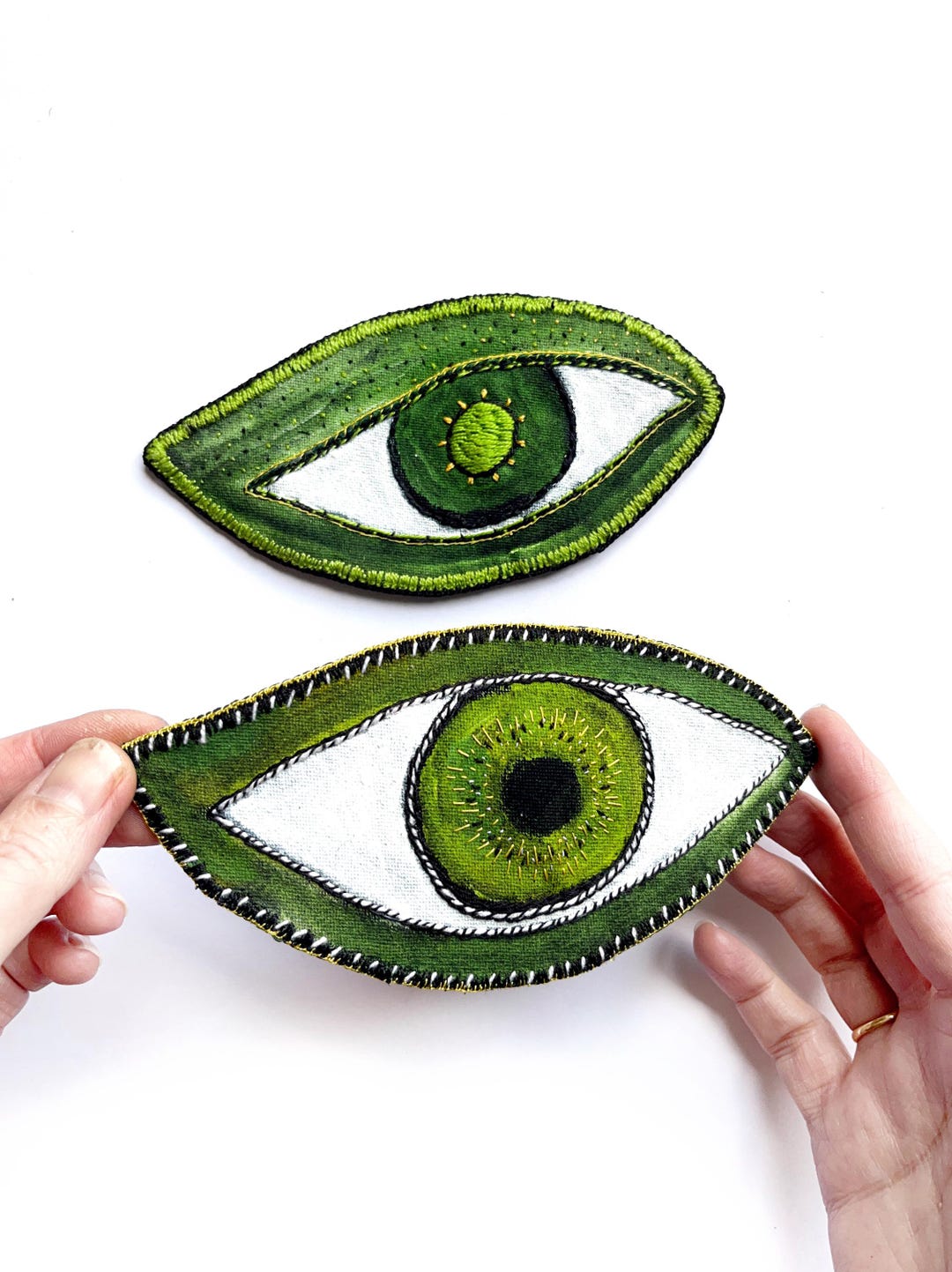 Green Eyes Embroidered Wall Decor, Painted and Embroidered Eye Textile ...