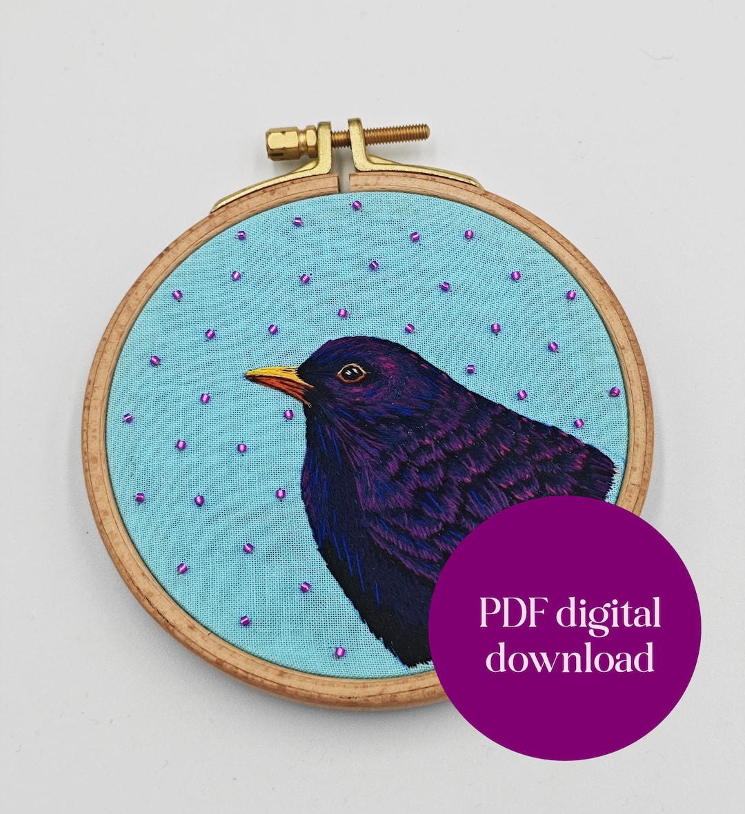 Realistic Blackbird Embroidery Pattern: Cottagecore Garden Design (PDF ...