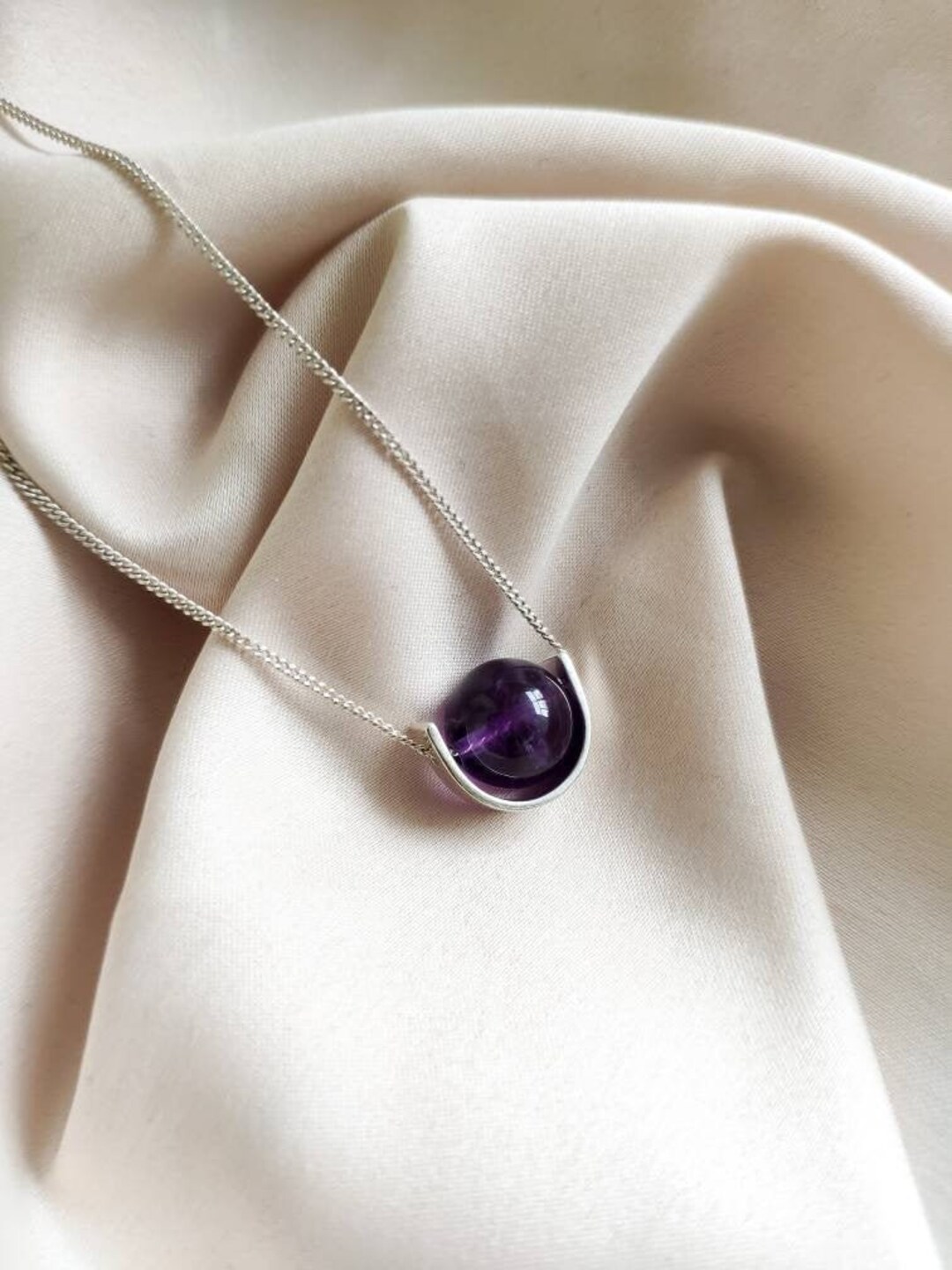 Silver Amethyst Necklace, Purple Stone Sterling Silver Necklace, Women ...