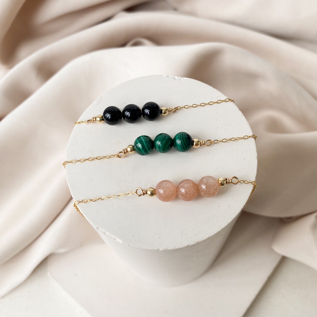 Triple Gem Necklace 14K Gold Fill, Delicate Necklace for Her ...