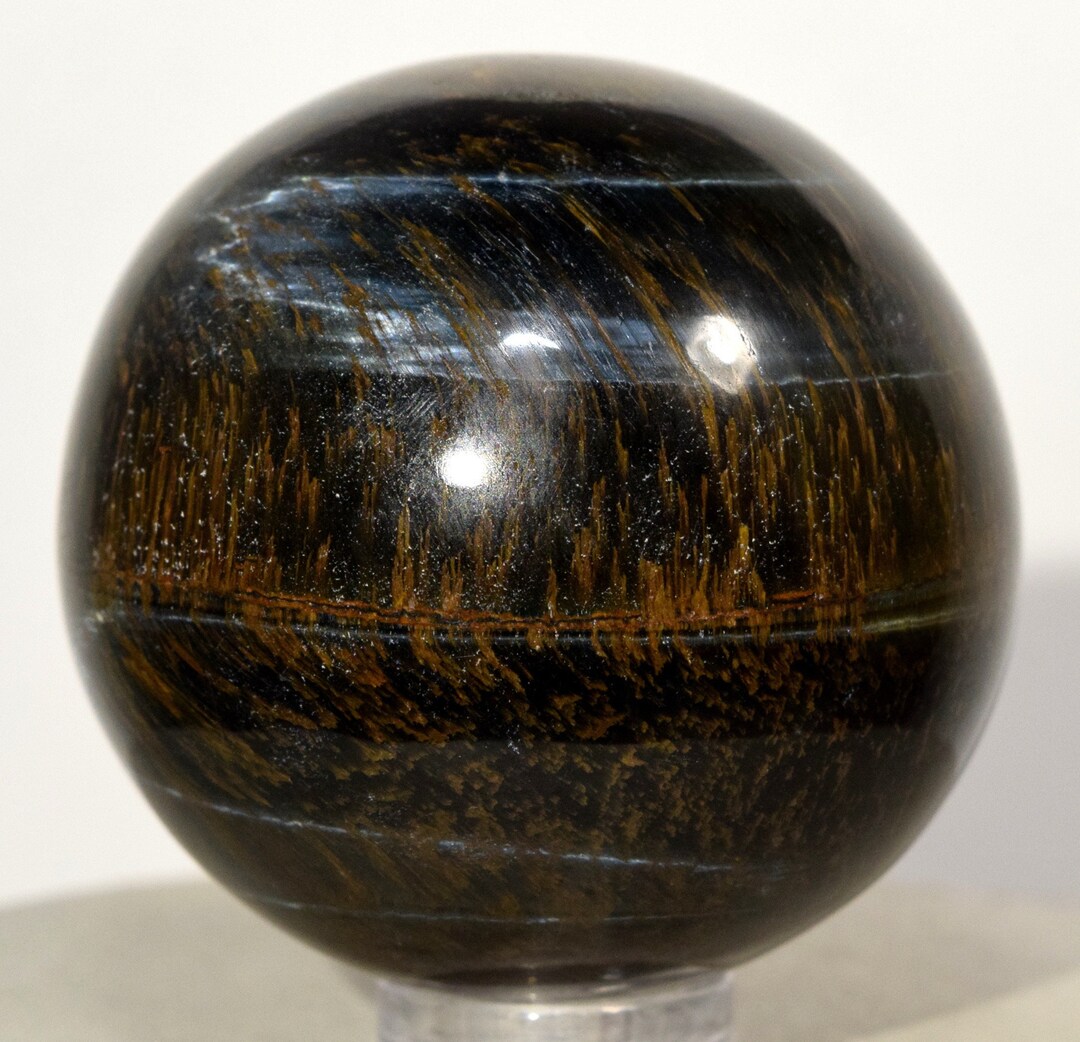 Blue W/ Golden Chatoyant Tiger / Hawk's Eye Sphere Polished 42mm 105g ...