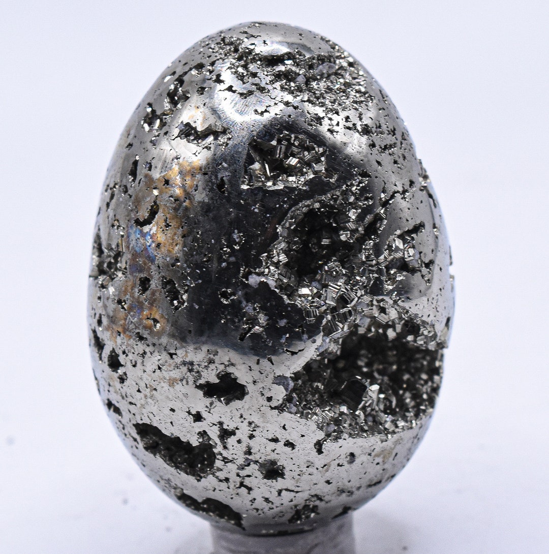 Golden Iron Pyrite Geode Carved Egg Polished 56mm 180g Natural ...