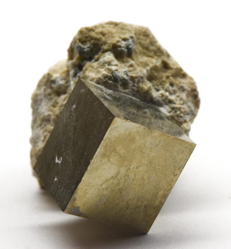 Golden Iron Pyrite Cube in Rough Matrix Full Natural Crystal Raw ...