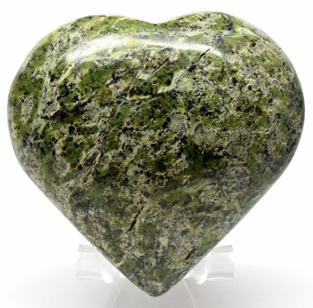 Green Nephrite W/ Inclusions Carved Heart Polished 74mm 225g ...