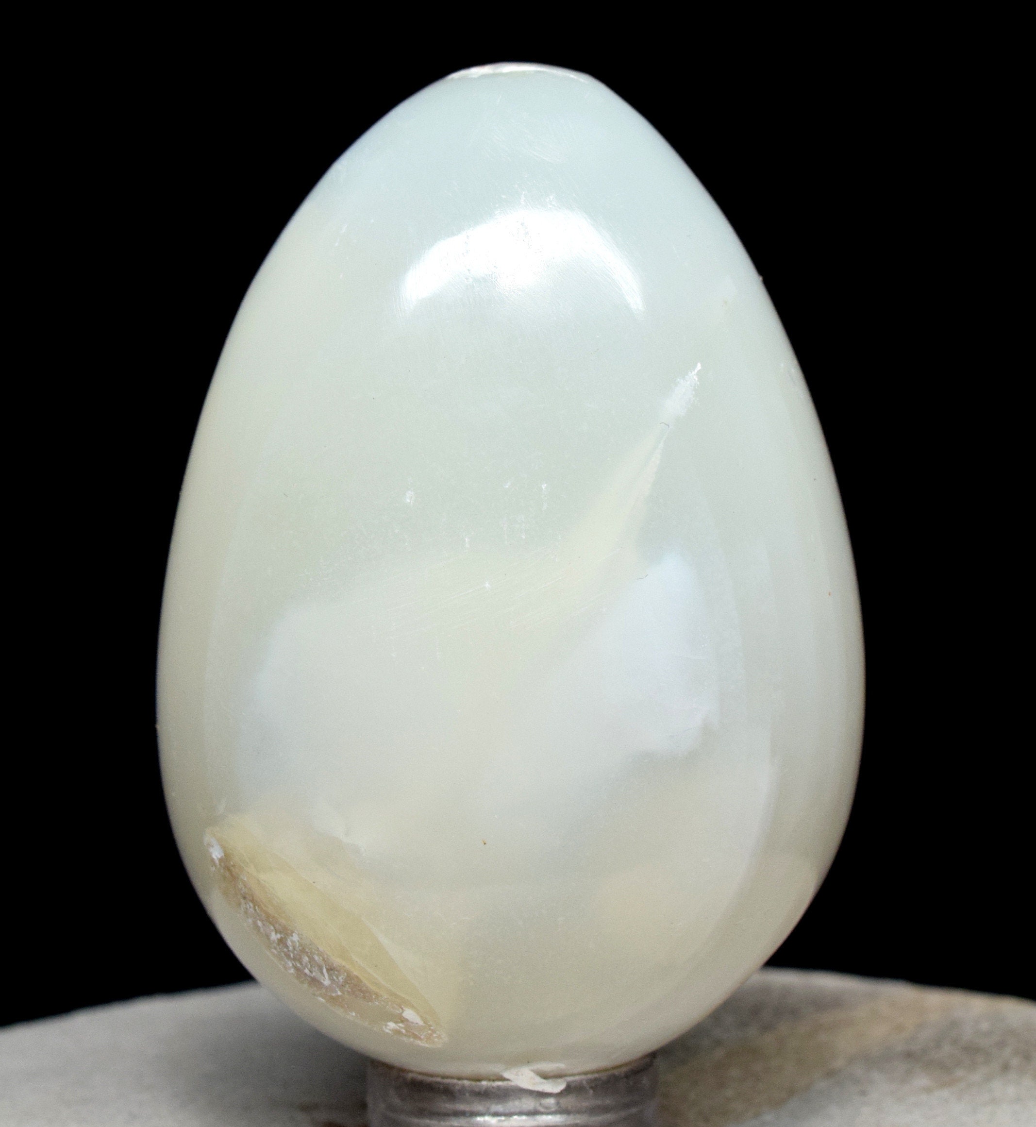 Banded White Chalcedony Agate W/ Quartz Carved Egg Polished 54mm 105g ...