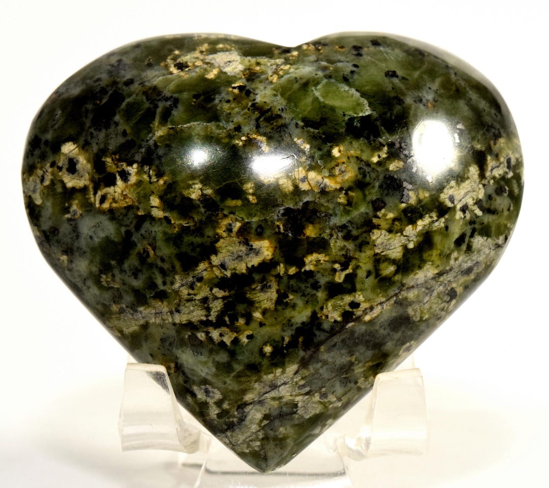 Deep Green Nephrite "inca Jade" W/ Inclusions Carved Heart Polished ...