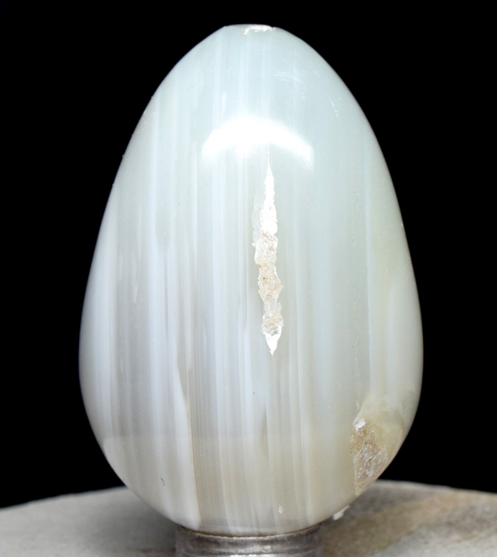Banded White Chalcedony Agate W/ Quartz Carved Egg Polished 54mm 105g ...