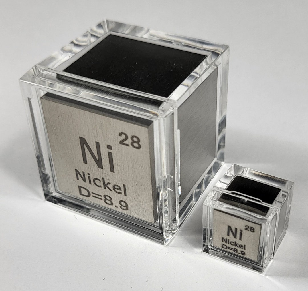 Nickel Cubes Pair in Acrylic Box - 25.4mm (1") + 10mm (0.39") up to 99. ...