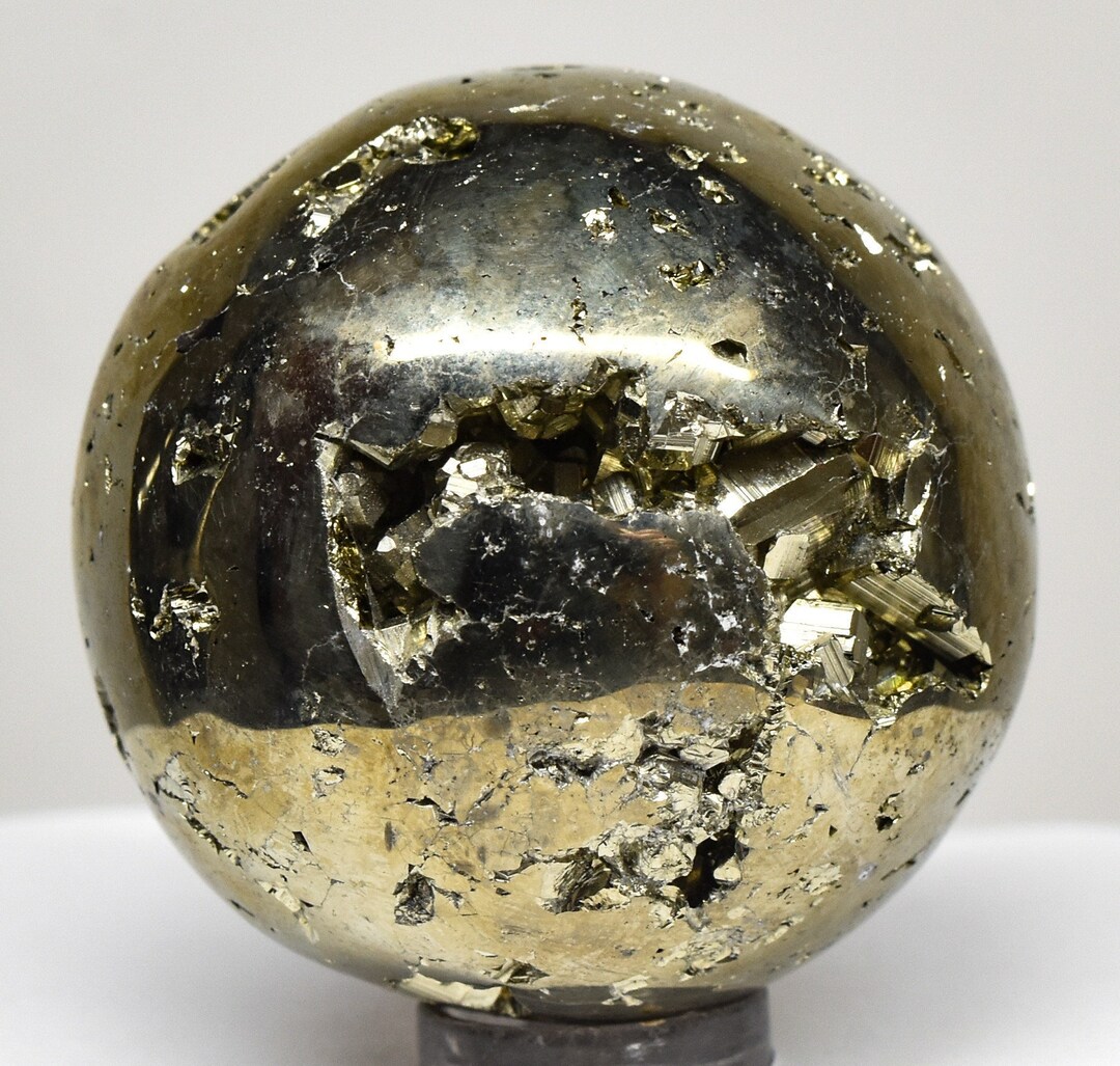 Golden Iron Pyrite Geode Carved Sphere Polished 43mm 190g Natural ...