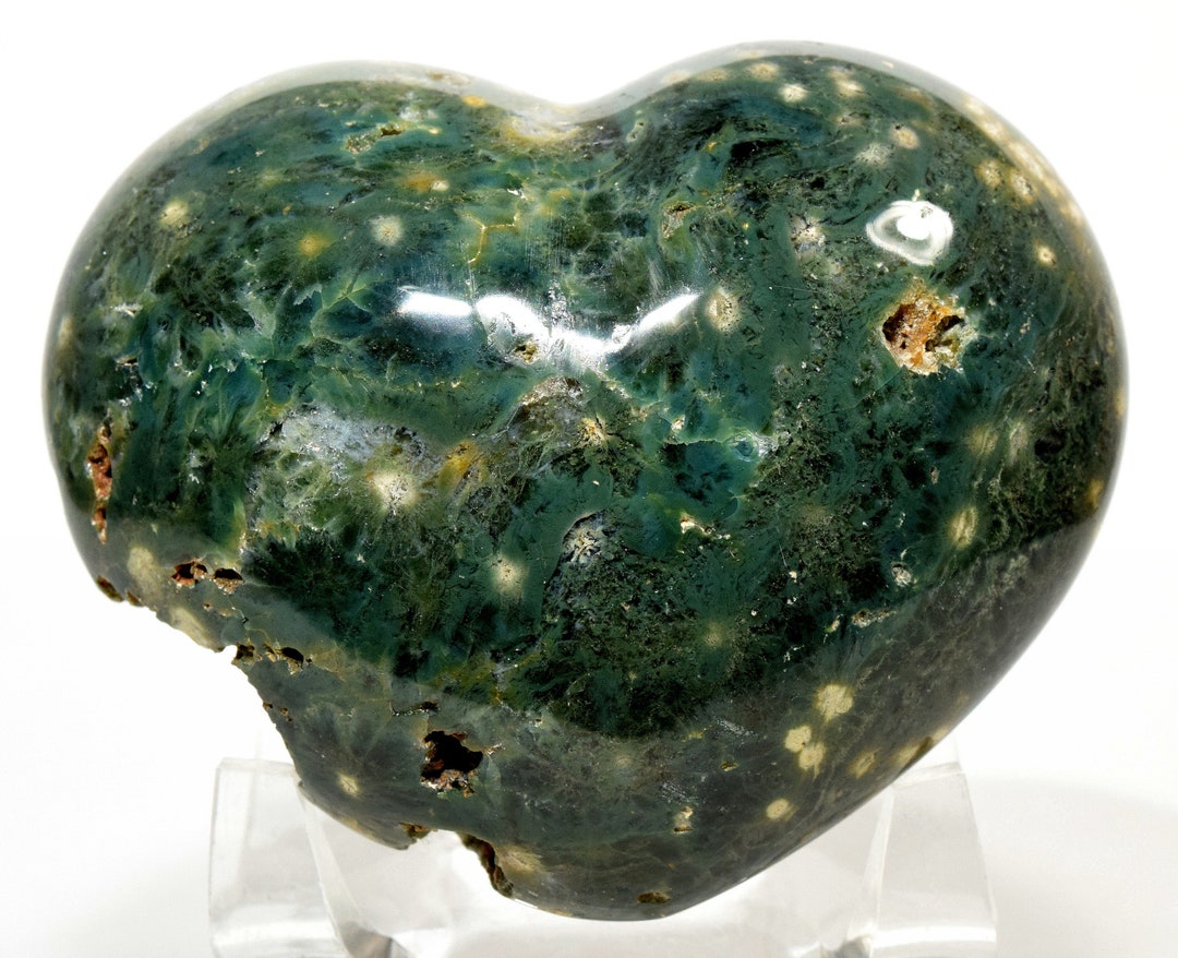 Green "flower" Orbicular Orbs Ocean Jasper W/ Open Druzy Heart Polished ...