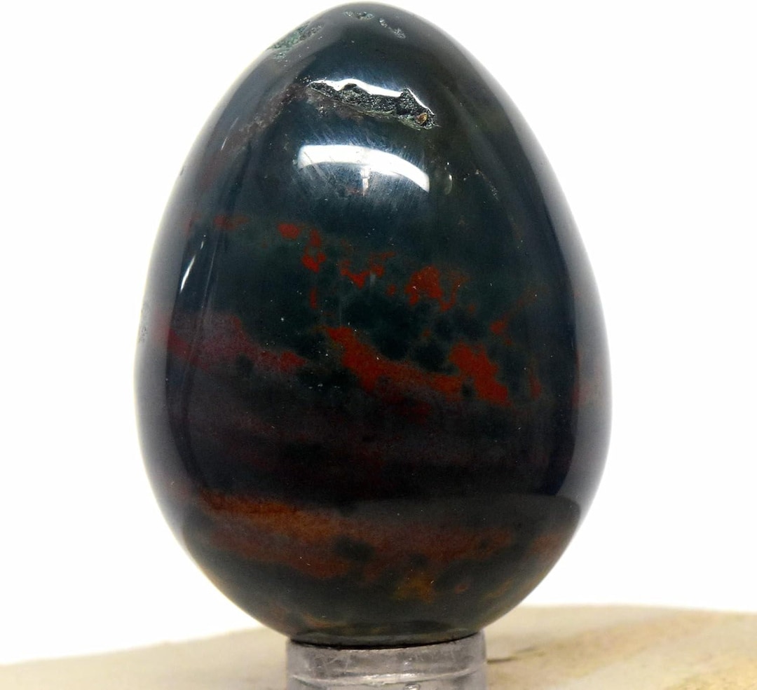Deep Green Bloodstone W/ Red Dots Carved Egg Polished 51mm Natural ...
