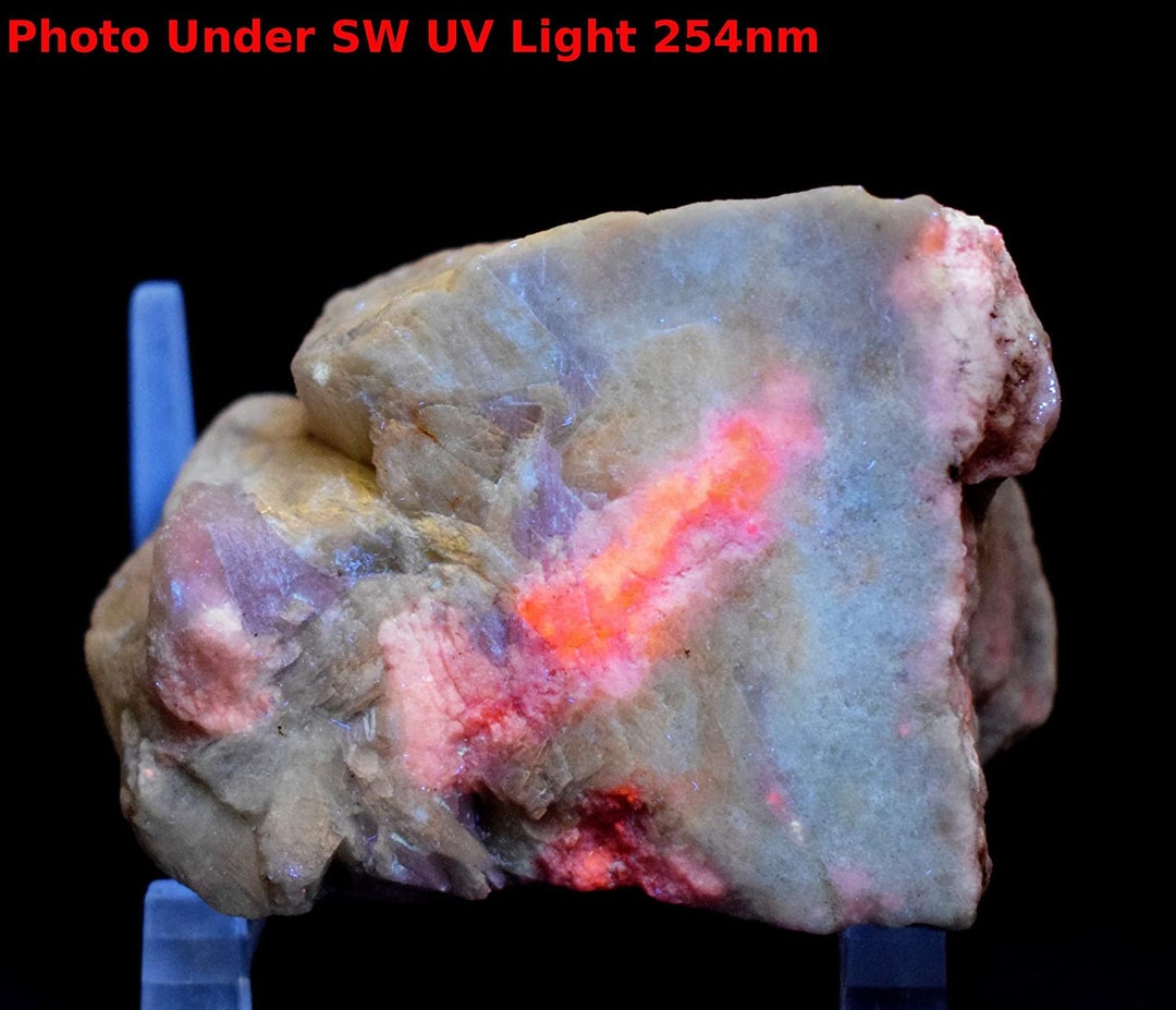 Hackmanite (var. Sodalite) Gemstone Rough Rose Red Fluorescent Under SW ...