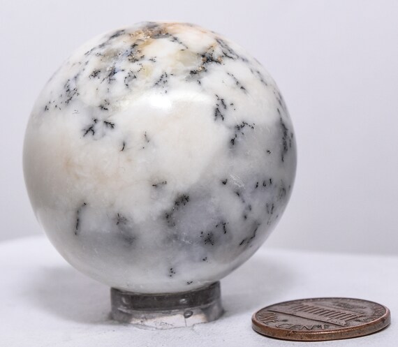 Home & Living White Dendrite Agate w/ Inclusions Carved Sphere Polished ...
