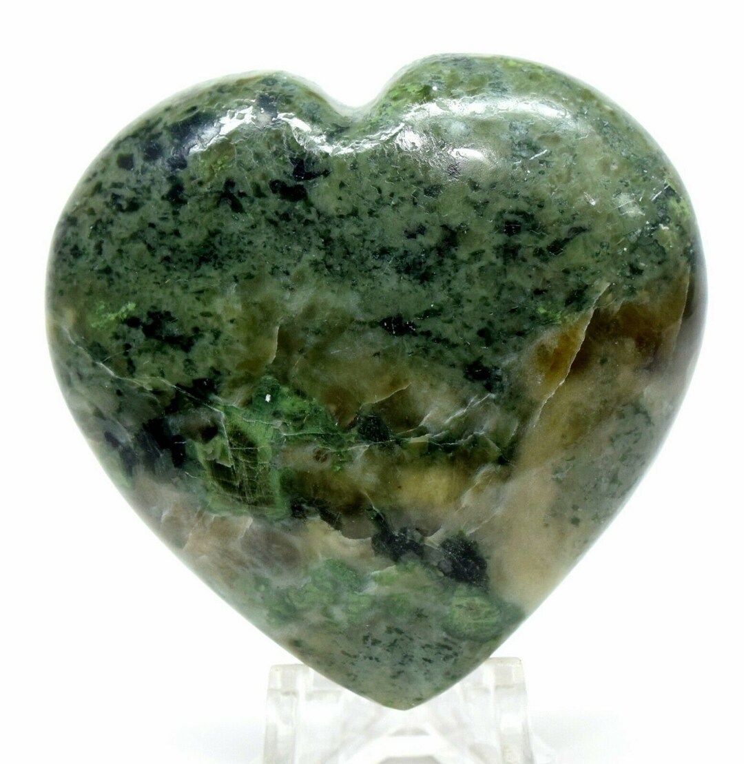Rich Green W/ Yellow Inclusions Nephrite Jade Carved Heart Polished ...