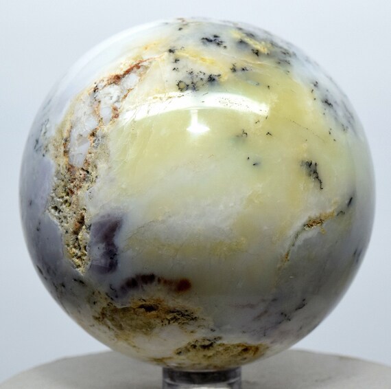 Home & Living White Dendrite Agate w/ Inclusions Carved Sphere Polished ...