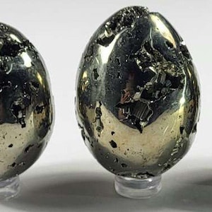 One Golden Iron Pyrite Geode Carved Egg Polished 53mm Natural Sparkling ...