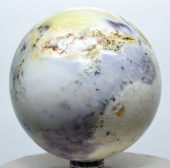Home & Living White Dendrite Agate w/ Inclusions Carved Sphere Polished ...