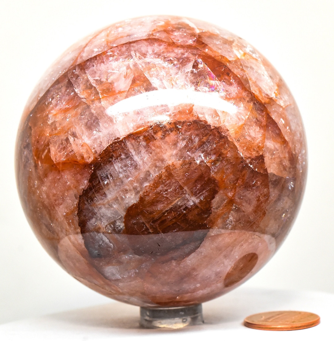 Orange Red White Hematoid Fire Quartz (heated) Sphere Polished 74mm ...