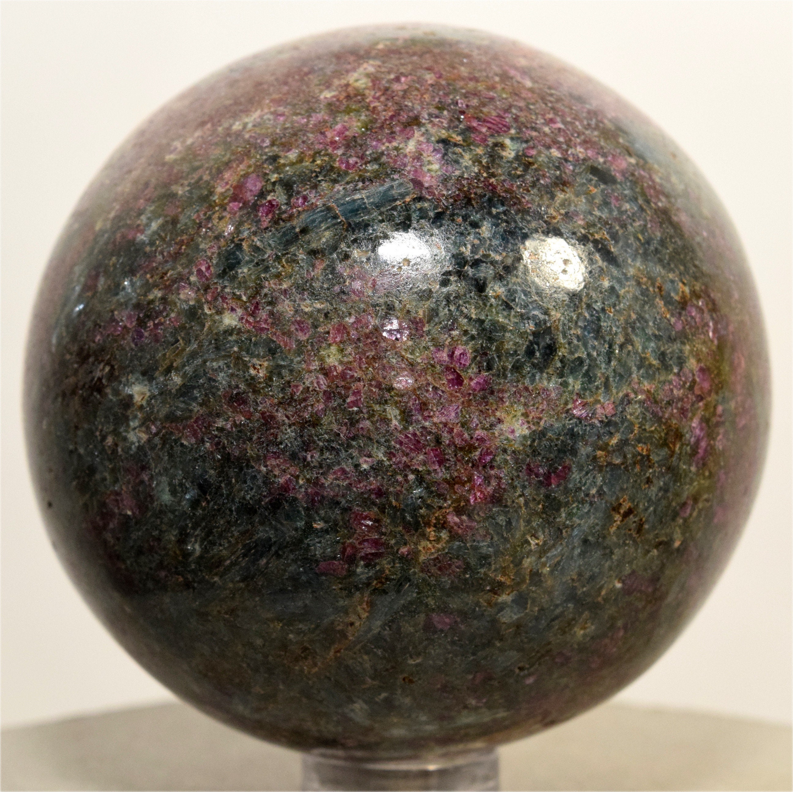Gorgeous Blue & Green Kyanite W/ Red Ruby Carved Sphere Polished 58mm ...