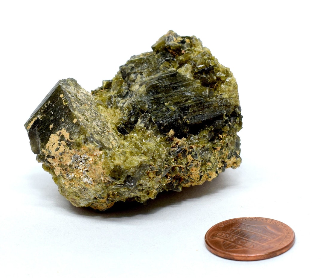 Green Epidote W/ Orthoclase Feldspar Inclusions Cluster Natural 52mm ...