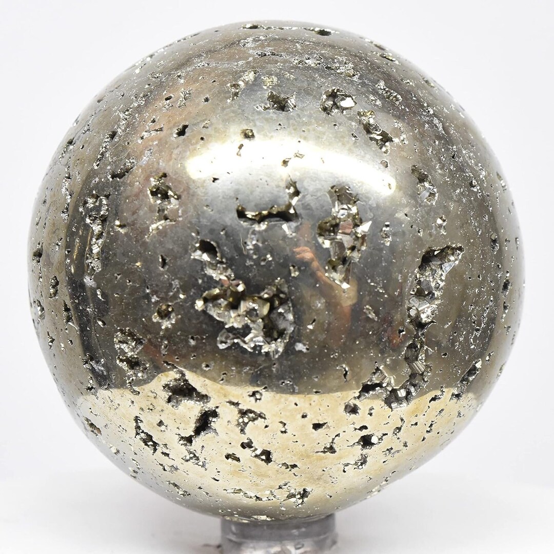 Golden Iron Pyrite Carved Sphere Polished 66mm Heavy 1.5lbs! Natural ...