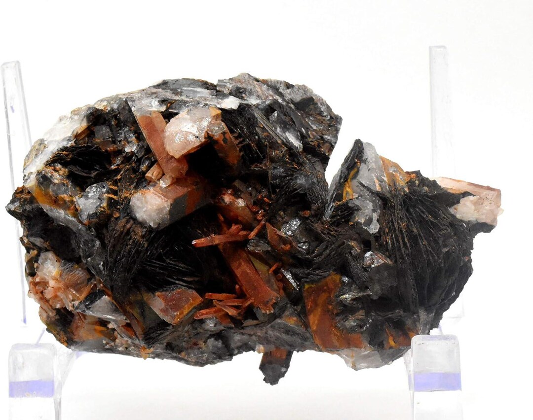 Red Hematoid Quartz Points on Black Specular / Specularite Hematite ...