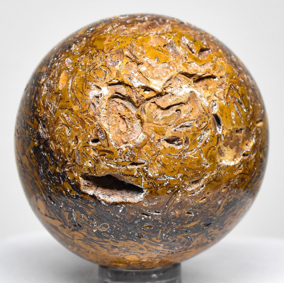 Calligraphy Script Stone Mariam Jasper Carved Sphere W/ Open Druzy ...