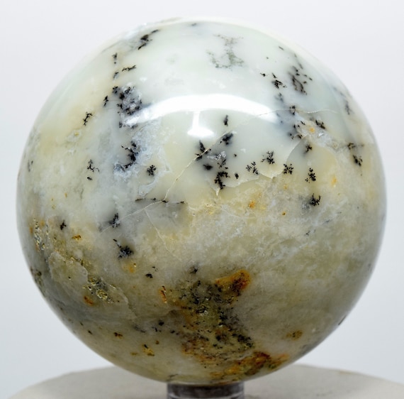 Home & Living White Dendrite Agate w/ Inclusions Carved Sphere Polished ...