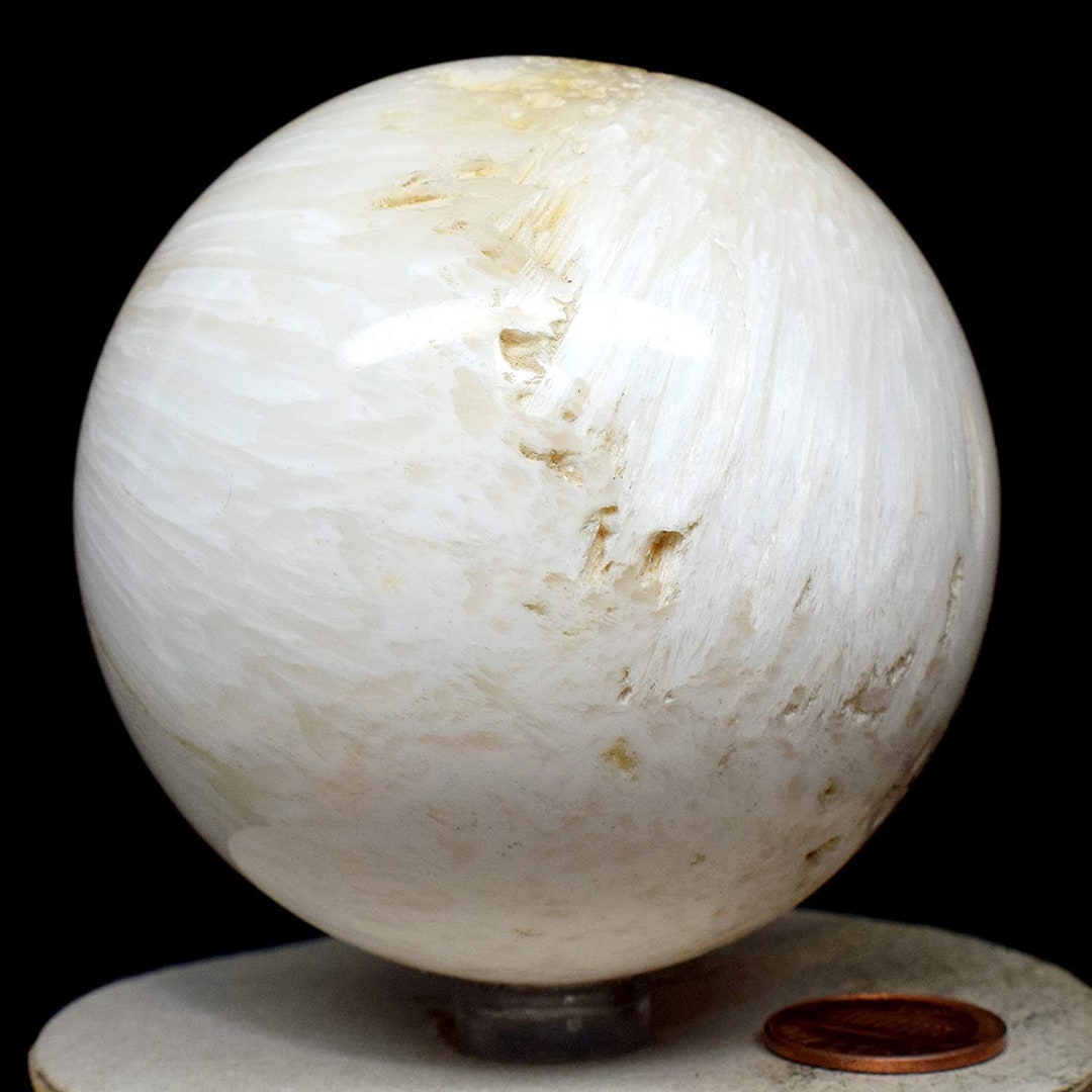 Planets! "snowball Exoplanet" White Scolecite W/ Druzy "craters" Sphere ...