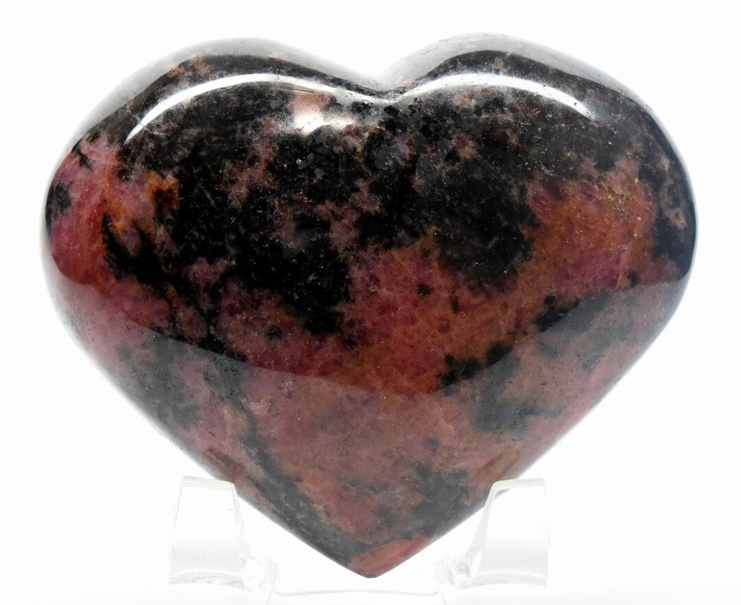 Pink Orange Rhodonite in Black Psilomelane Carved Heart Polished 72mm ...