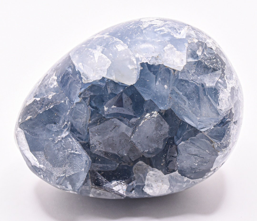 Blue Celestite Geode Carved Egg Polished 67mm 325g Natural Sparkling ...