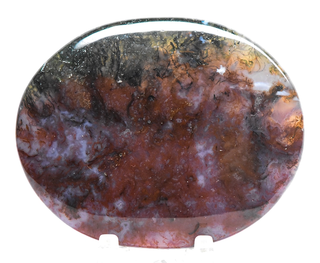Red Purple W/ Green Dendrites Moss Agate Carved Cabochon Polished 60mm ...