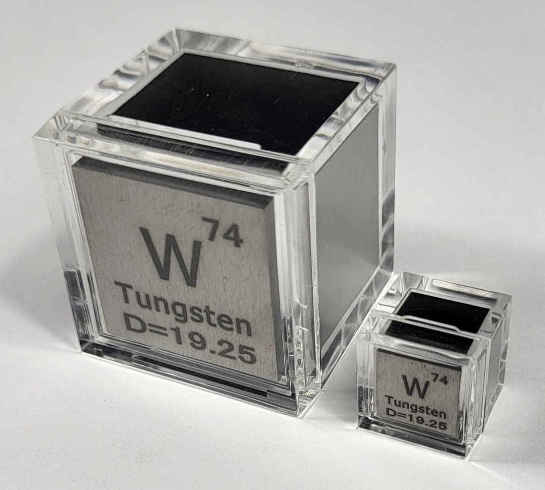 Tungsten Wolfram Cubes Pair in Acrylic Box - 25.4mm (1") + 10mm (0.39 ...