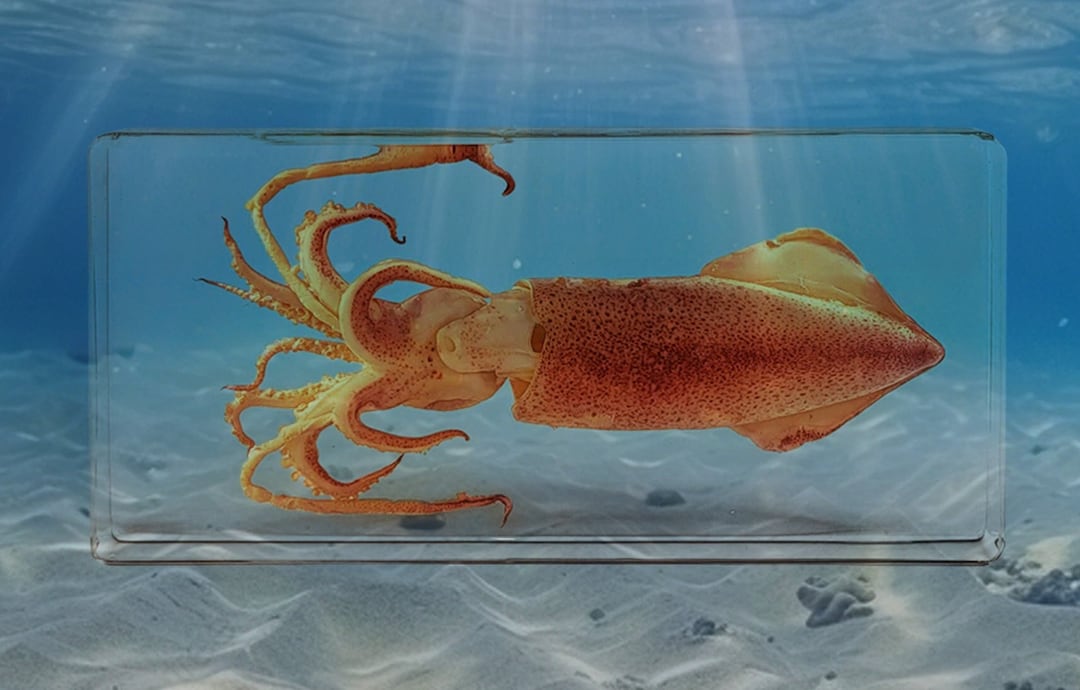 Real Squid in Clear Lucite Resin Large 160mm Preserved Aquatic Mollusk ...