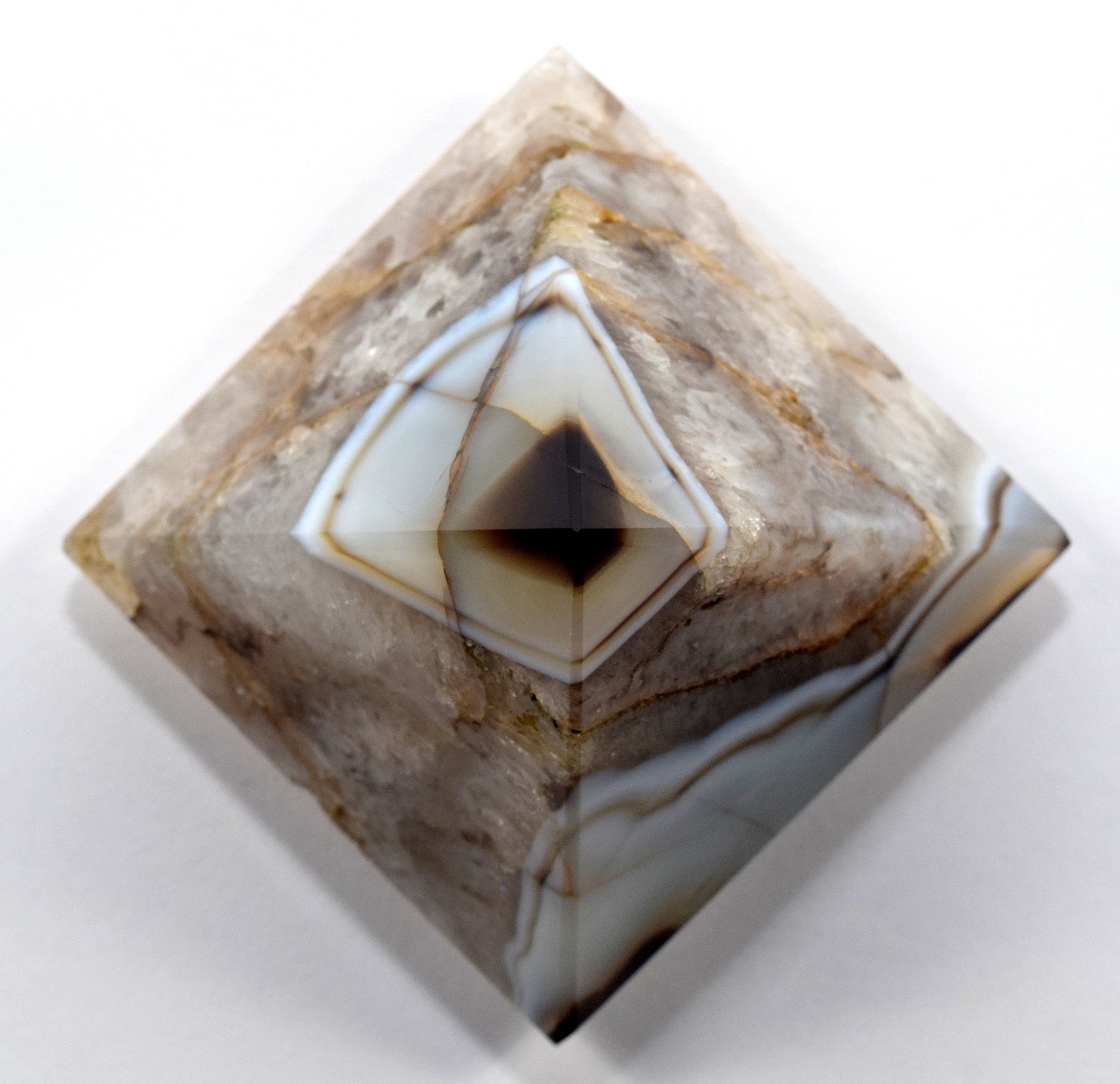 Banded Agate w Rainbow Sparkling Quartz Pyramid Polished 61mm 210g ...
