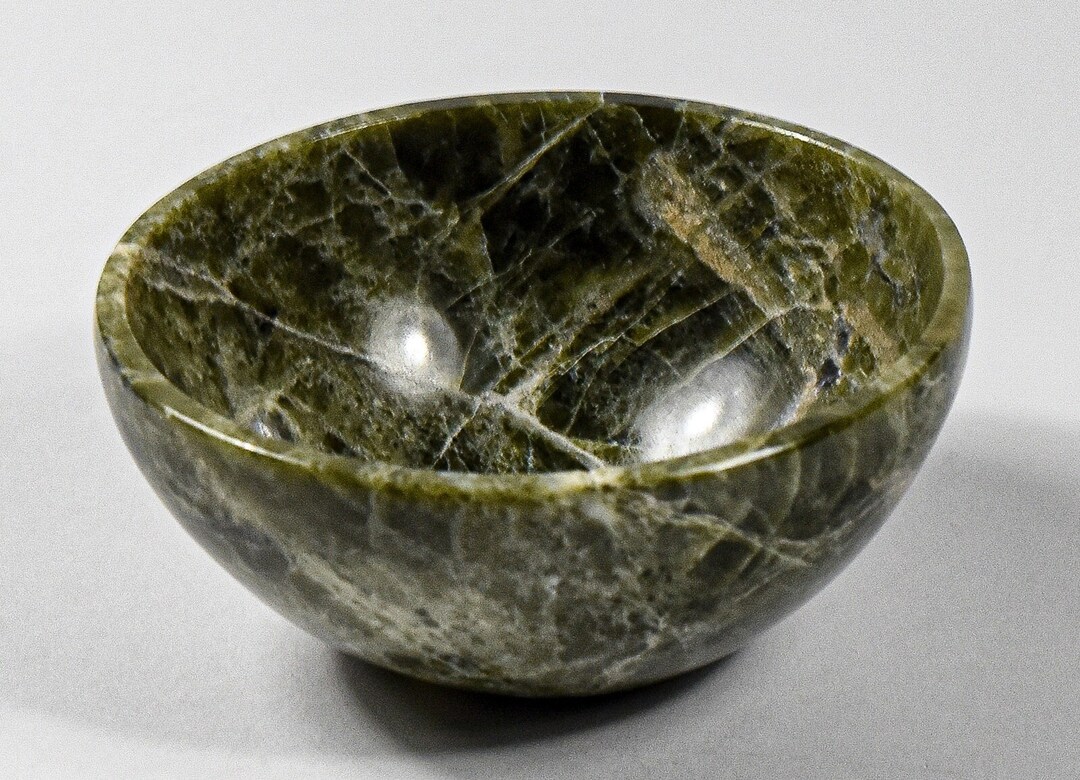 Green Vesuvianite W/ Calcite Inclusions Carved Bowl Polished 77mm 110g ...