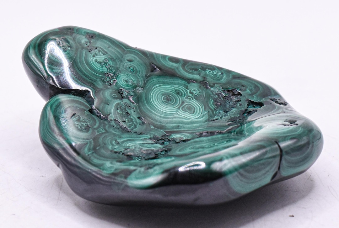 Dark Green Malachite W/ Orbicular Waved Patter Carved Freeform Specimen ...