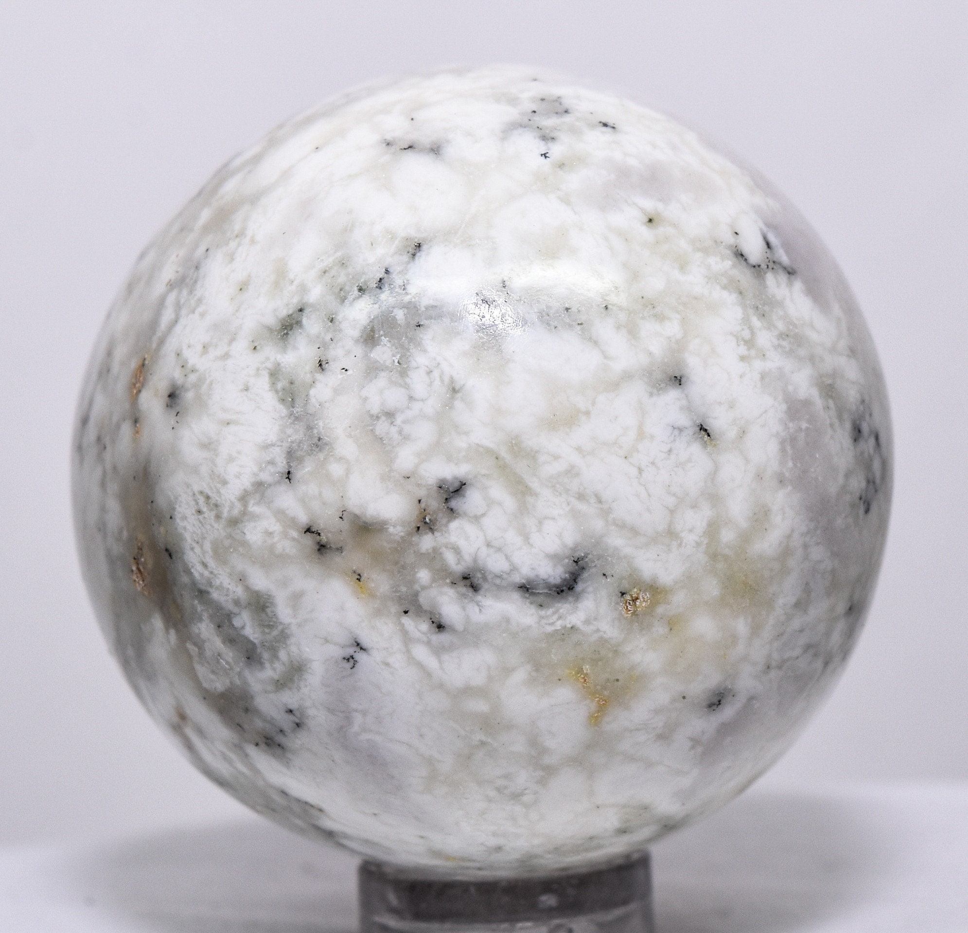 Home & Living White Dendrite Agate w/ Inclusions Carved Sphere Polished ...