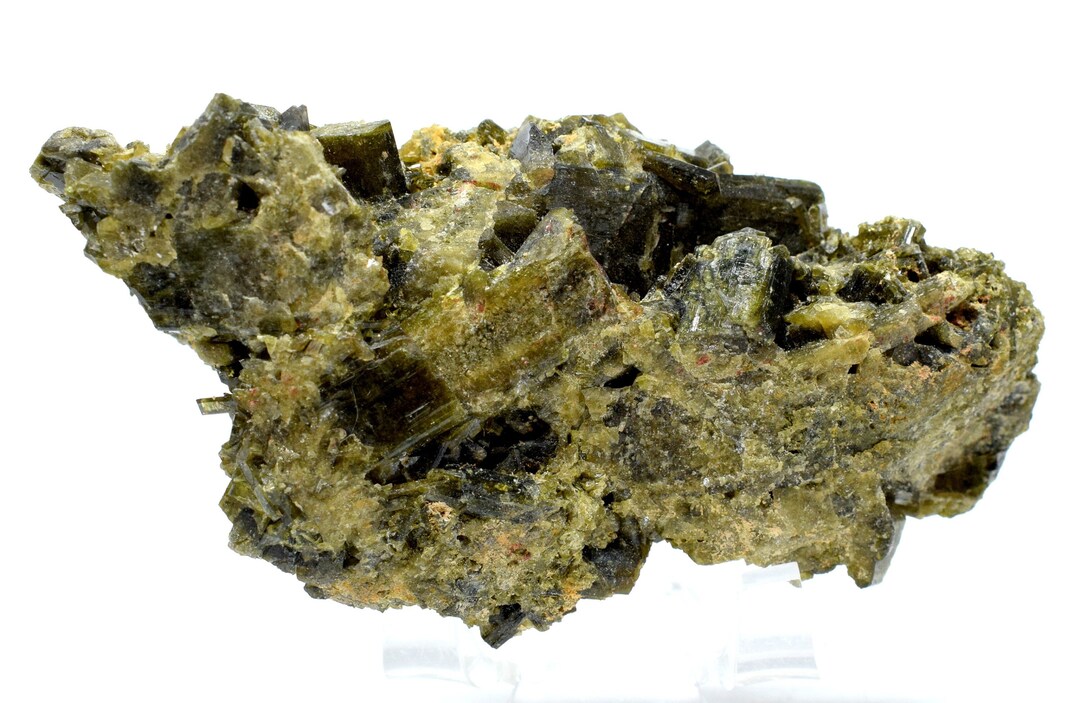 Green Epidote Points Cluster W/ Orange Orthoclase Feldspar Inclusions ...