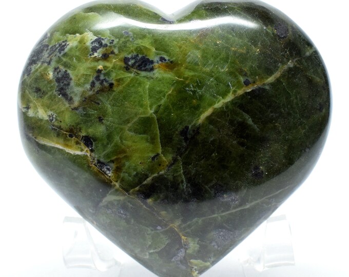 Rich Deep Green Nephrite Jade W/ Inclusions Carved Heart Polished 72mm ...