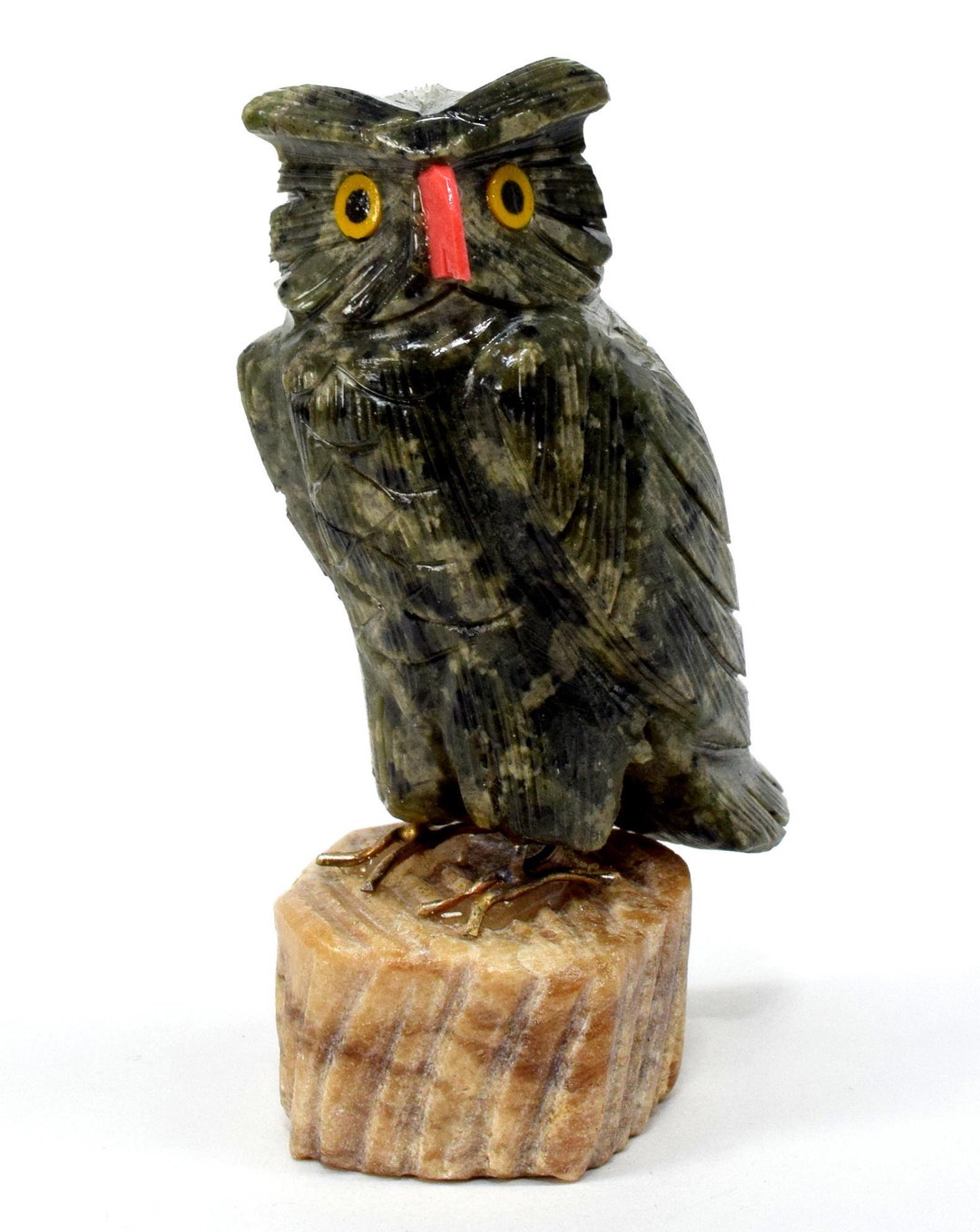 Deep Green Nephrite "inca Jade" Owl on Caramel Onyx Base Hand Carved ...