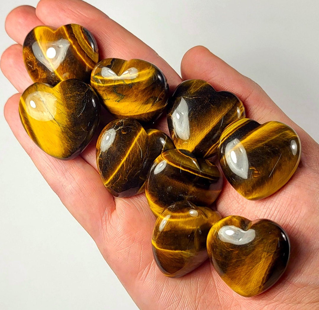 One Golden Yellow Tiger's Eye Carved Heart Polished 29mm Natural ...