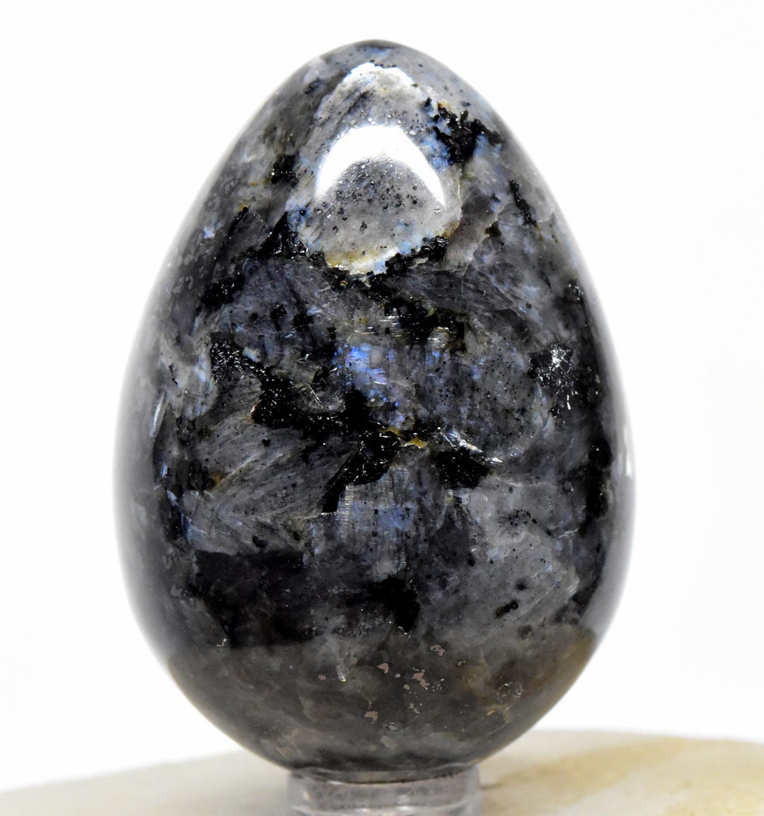 Rainbow & Blue Flash Larvikite Carved Egg Polished 60mm 150g Natural ...
