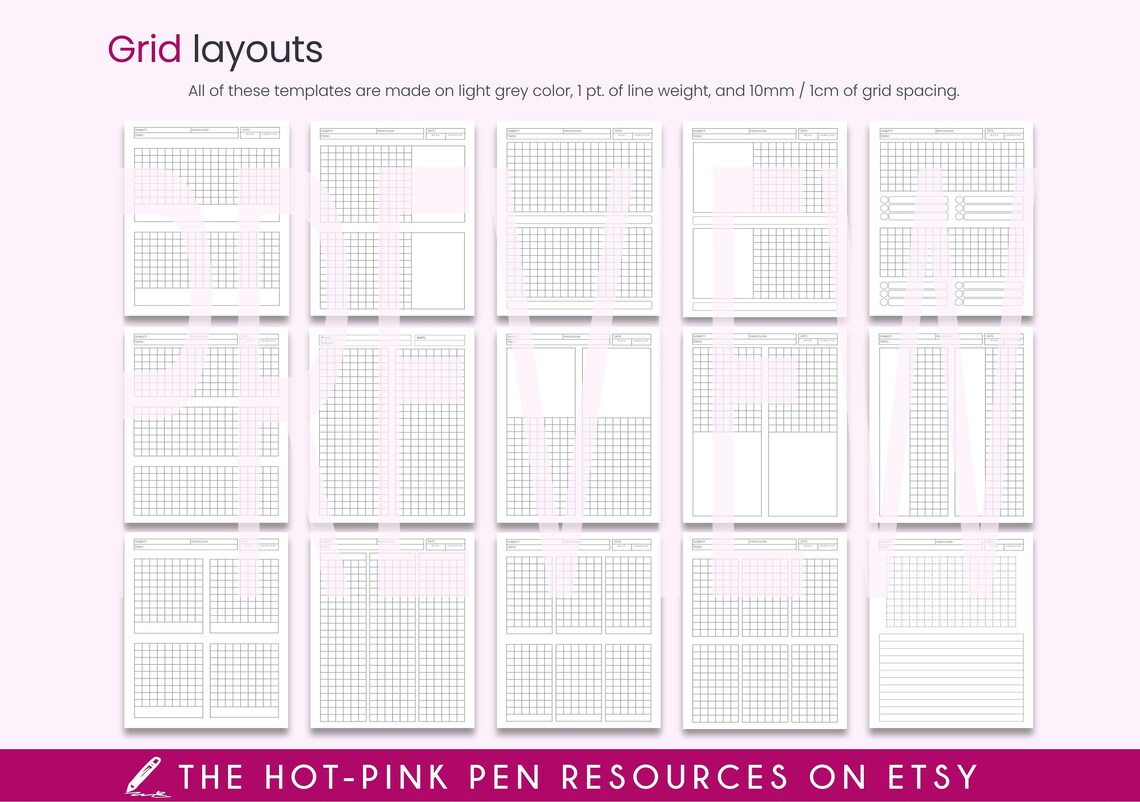 Grid Note Template | Math Note-taking Papers | Grid Printable Note ...