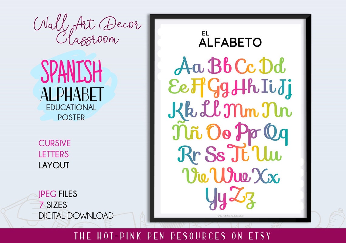 Spanish Alphabet Wall Art Spanish ABC'S Poster Cursive - Etsy España